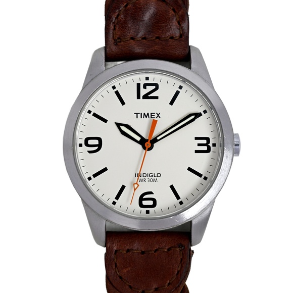 Timex | Accessories | Timex Cream Dial Indiglo Genuine Leather Mens ...